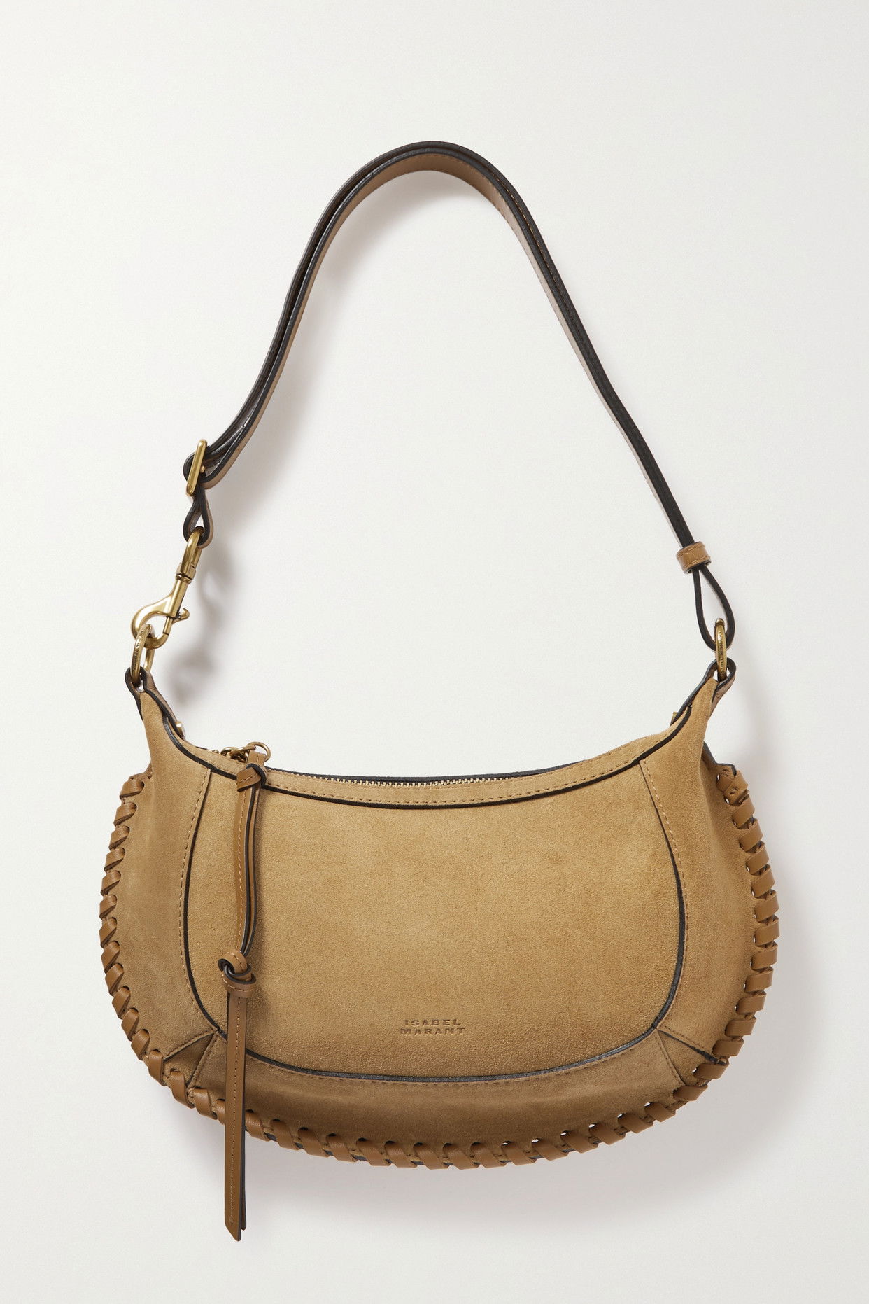 ISABEL MARANT Oskan Moon Whipstitched Suede Shoulder Bag in Brown ...