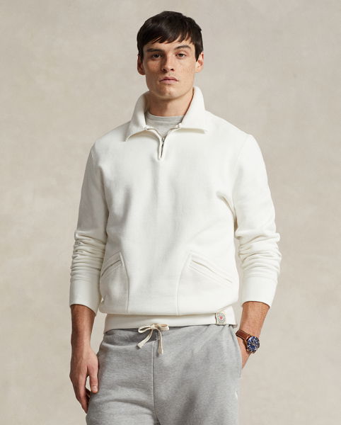 POLO RALPH LAUREN Fleece Collared Quarter-Zip Sweatshirt in White ...