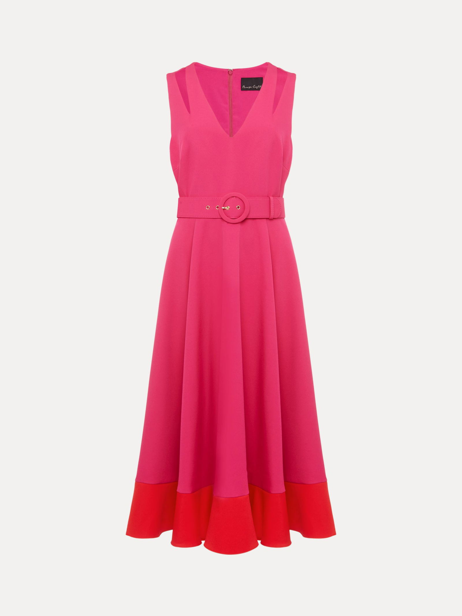 PHASE EIGHT Raquel Belted Fit and Flare Midi Dress in Fuchsia/Red ...