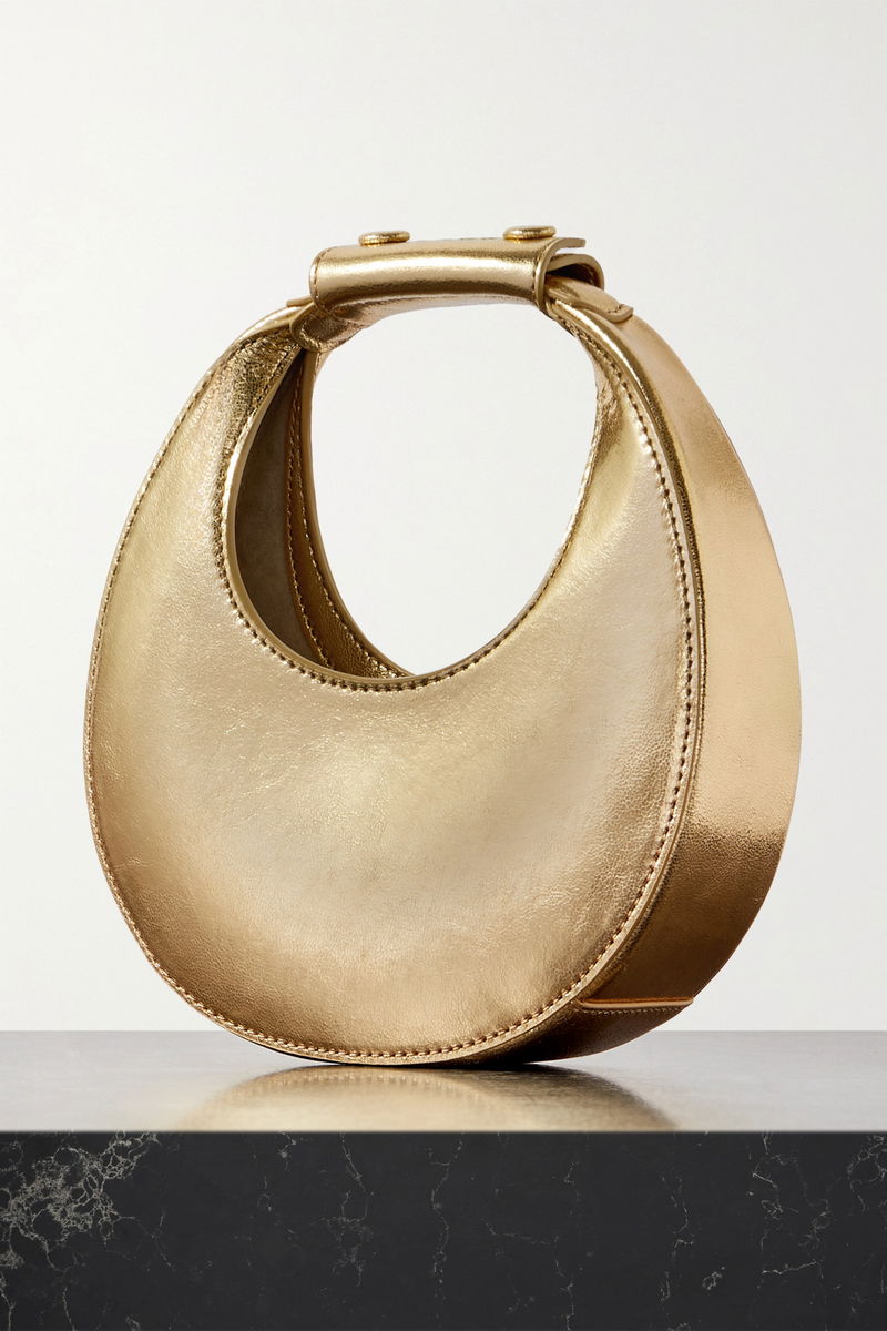 STAUD Goodnight Moon Metallic Leather Shoulder Bag in Gold | endource