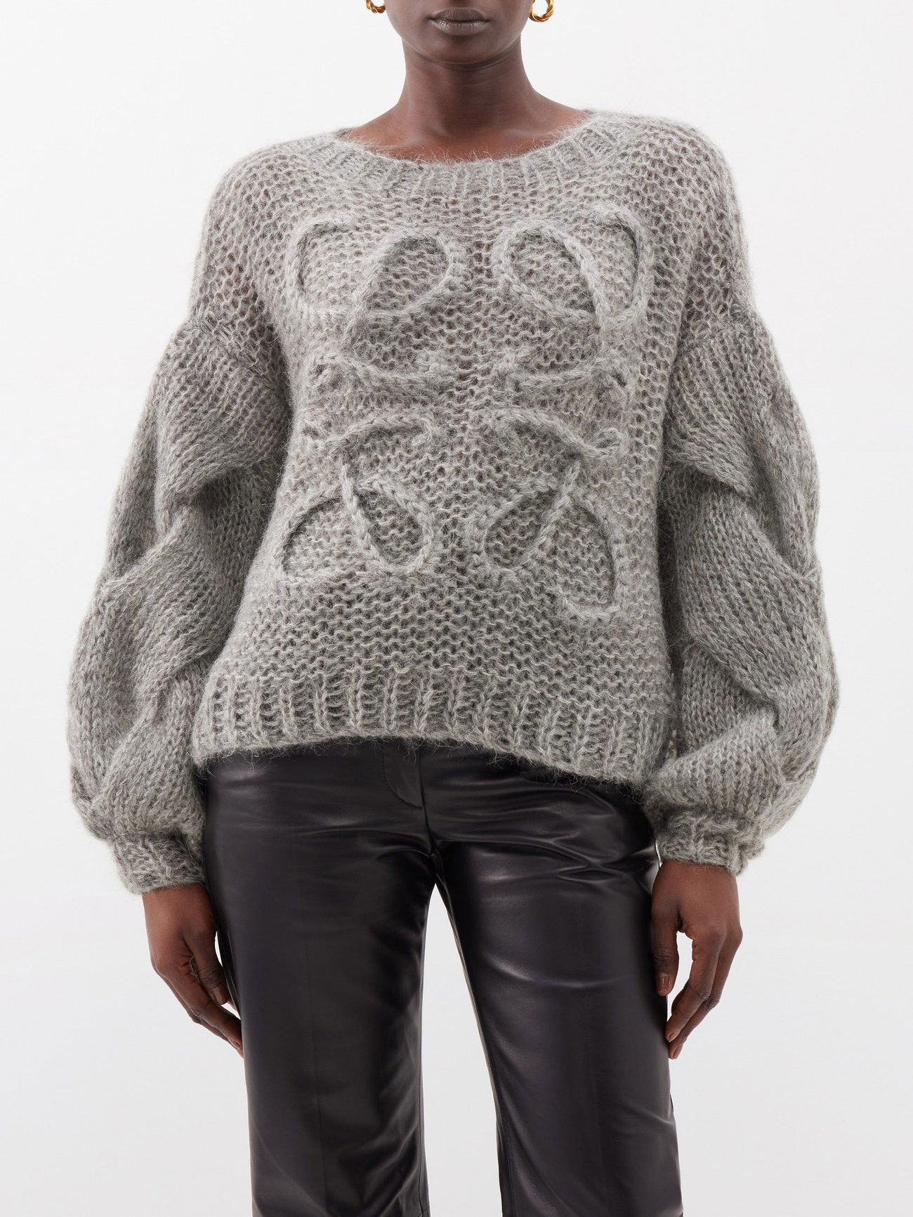 LOEWE Anagram-Logo Mohair-Blend Oversized Sweater in Grey | Endource
