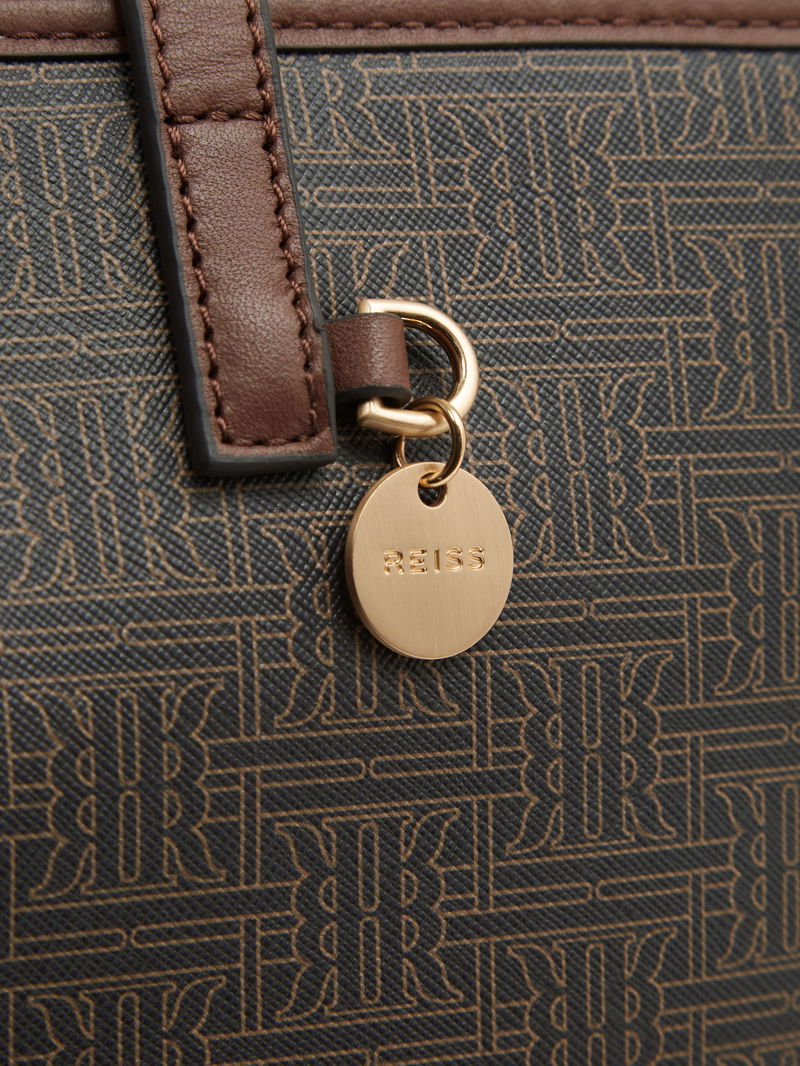 REISS Dani Bloom Logo Tote Bag in Chocolate/Tan | endource