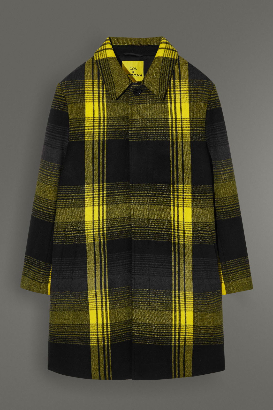 COS COS × Yeboah - Checkered Wool Coat in BLACK / YELLOW / CHECK | endource