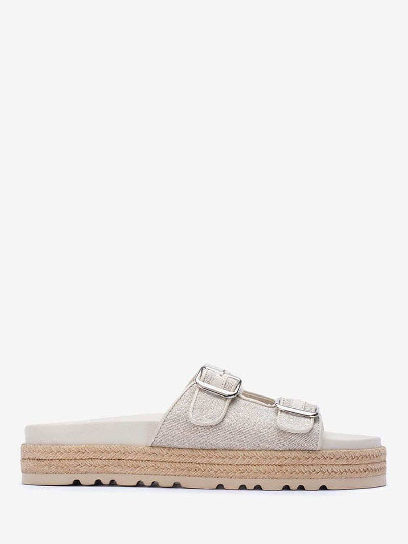 MINT VELVET Moira Buckle Sliders in Silver | endource