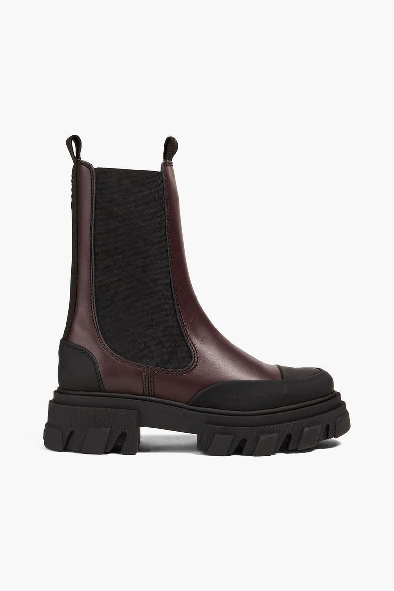 GANNI Two-Tone Leather Chelsea Boots in Burgundy | Endource