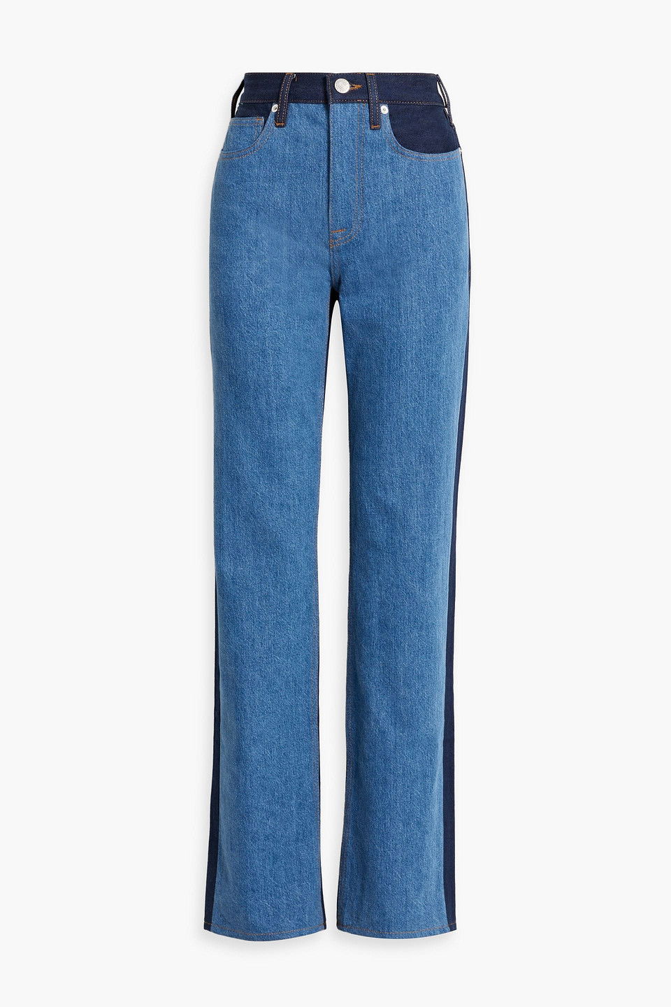 FRAME Le Jane Two-Tone High-Rise Straight-Leg Jeans in Blue | Endource