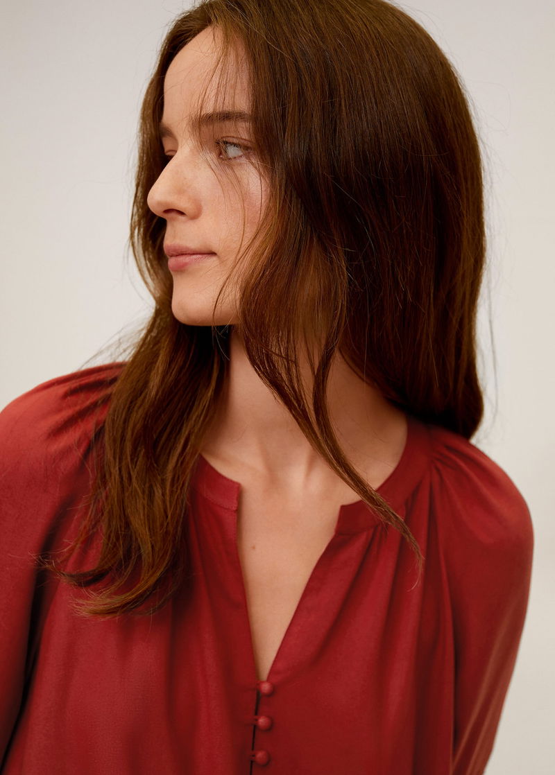 MANGO Embroidered Sleeves Dress in Russet | endource