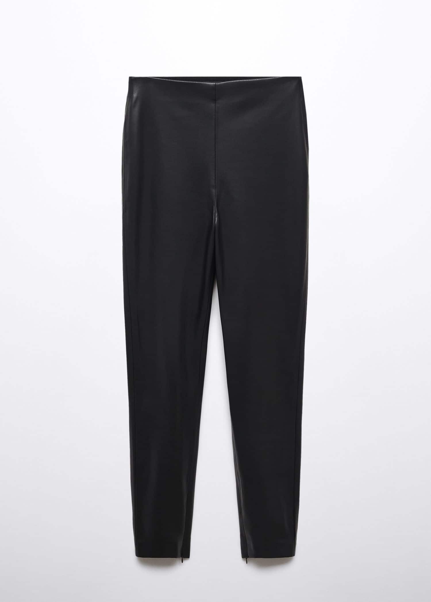 MANGO Leather-Effect Leggings With Split Hems in Black | Endource