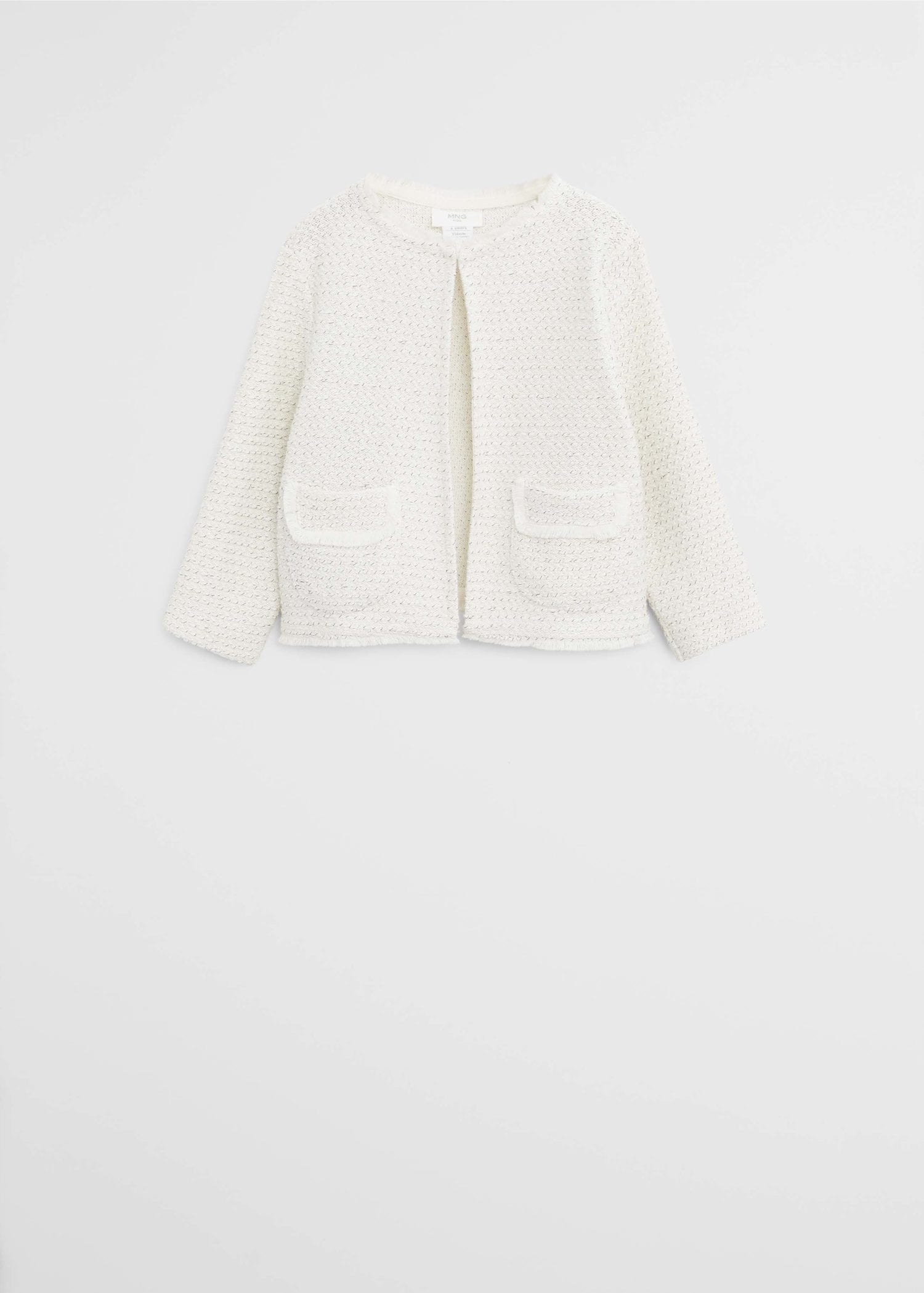 MANGO Pocket Tweed Cardigan in Ecru | endource