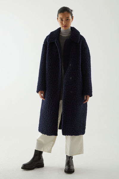 COS Wool Teddy Fleece Coat in navy | endource