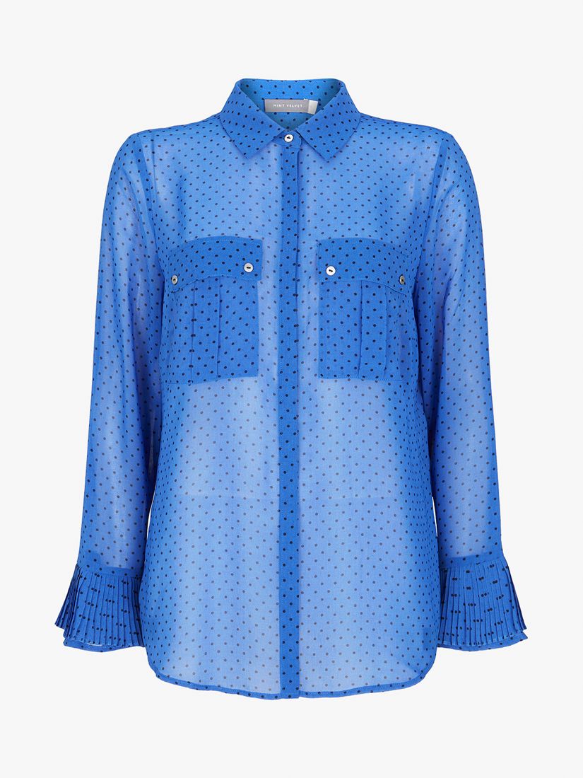 Mint Velvet Skye Polka Dot Pleated Shirt in Blue | Endource