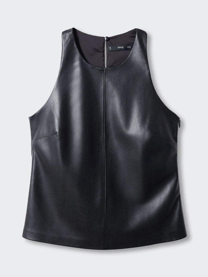 MANGO Walnut Faux Leather Tank Top in Black | Endource
