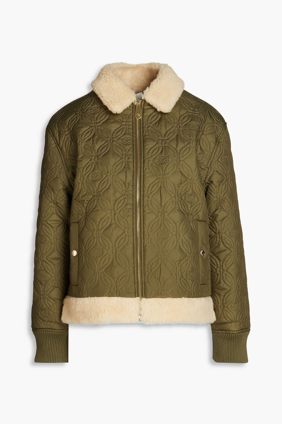 SANDRO Faux Shearling-Trimmed Quilted Shell Jacket in Green | endource
