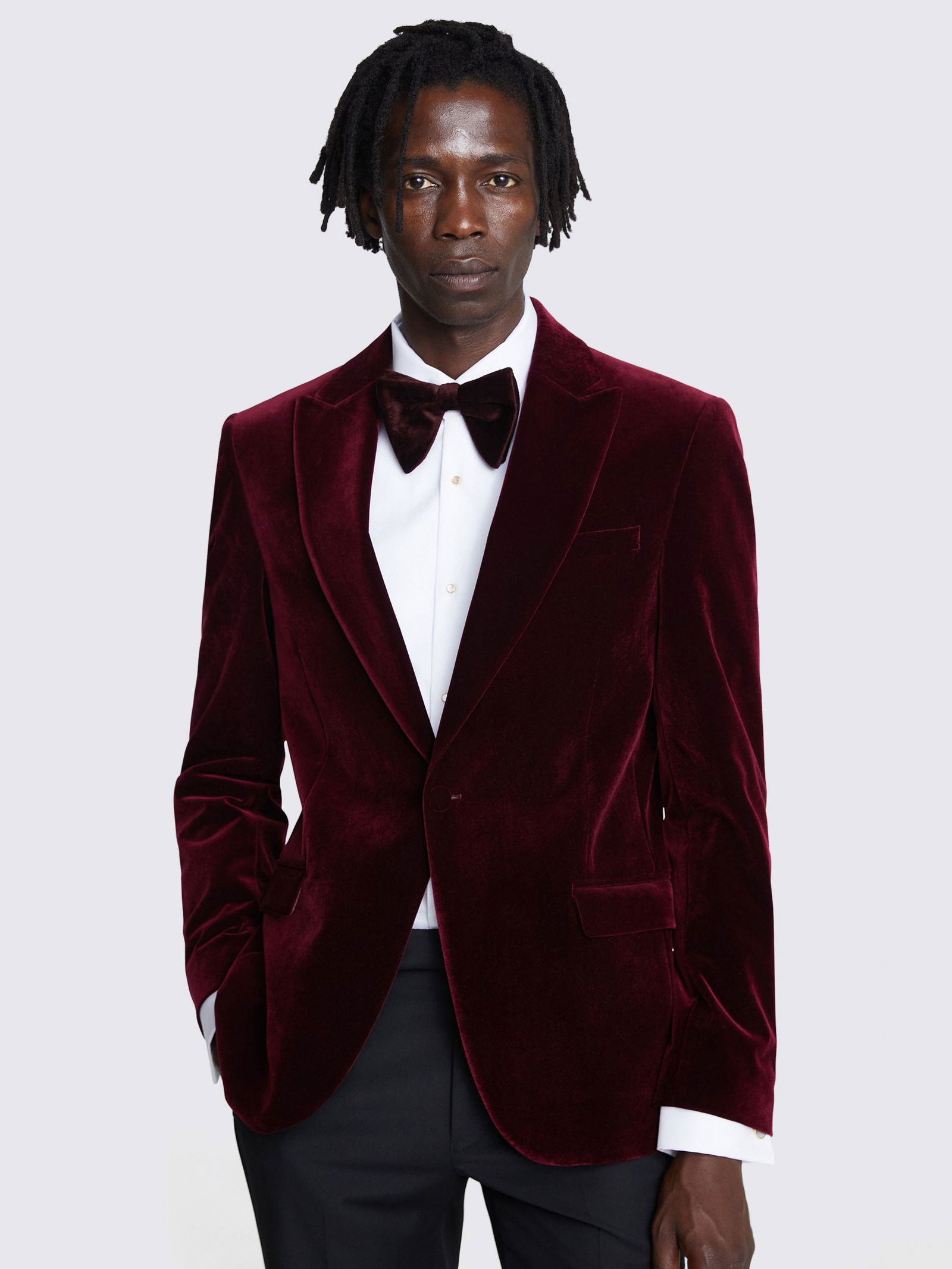 MOSS Slim Fit Velvet Jacket in Burgundy | Endource