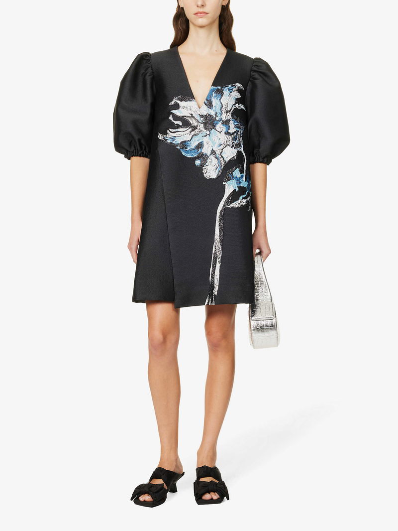 STINE GOYA Brethel Puff-Sleeved Mini Dress in Icy Flower | endource