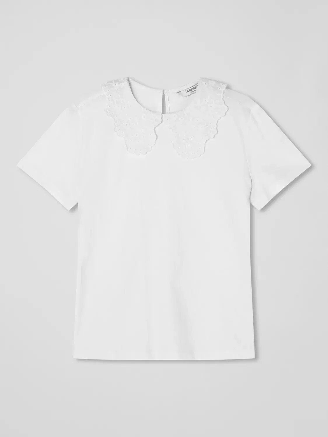 L.K. BENNETT Imogen Broderie Collar T-Shirt in White | endource