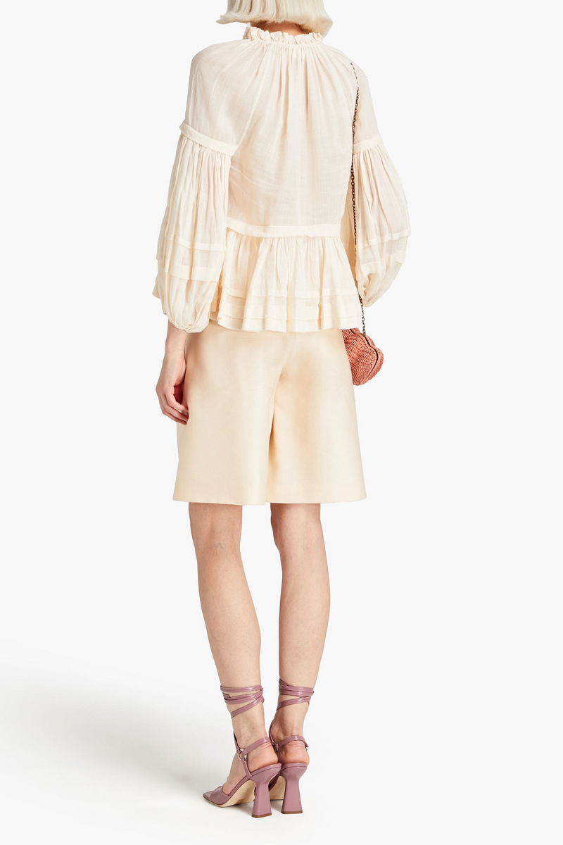 ZIMMERMANN Gathered Ramie Blouse in Neutral | Endource