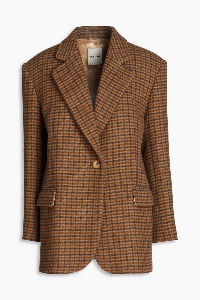 SANDRO Jenna Checked Tweed Blazer in Brown | endource