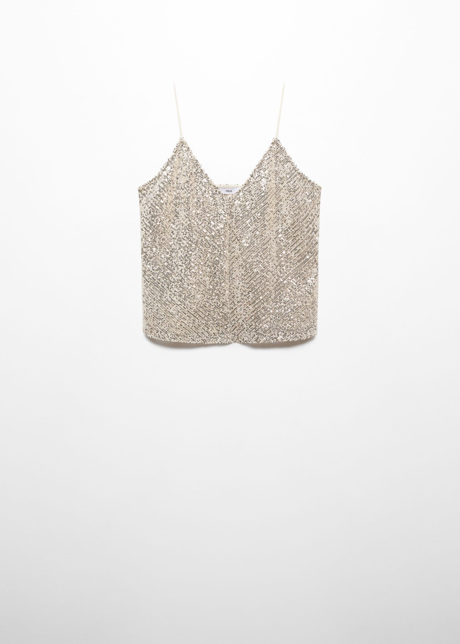 MANGO Sequined Strap Top in Ivory White | endource