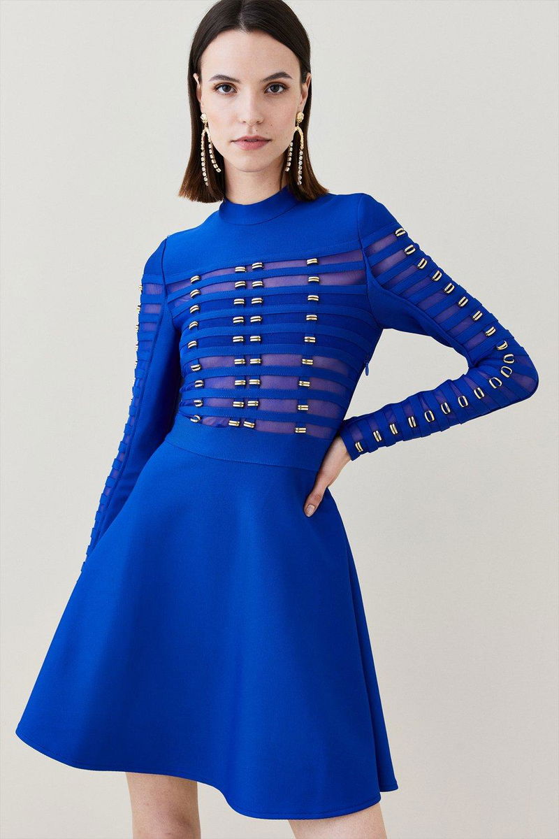 Karen Millen Trimmed Bandage Knit Skater Mini Dress Endource