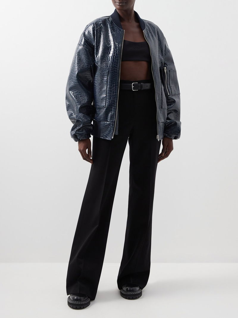 THE FRANKIE SHOP Hane Croc-Effect Faux-Leather Bomber Jacket | endource