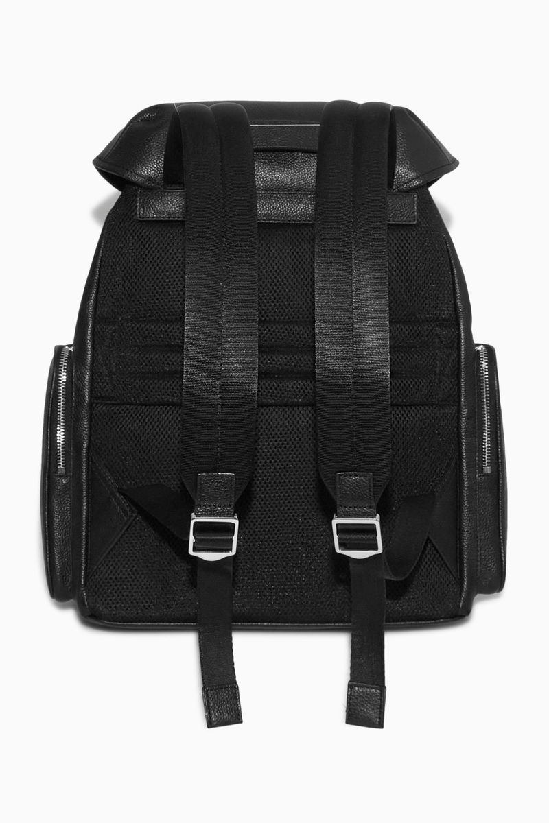 COS Buckled Leather Backpack in BLACK | endource