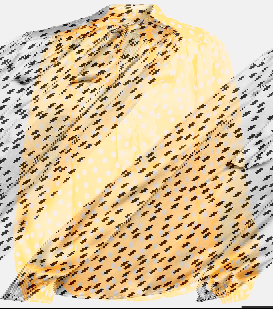 RIXO Moss Polka-Dot Tie-Neck Silk Blouse in Yellow | endource