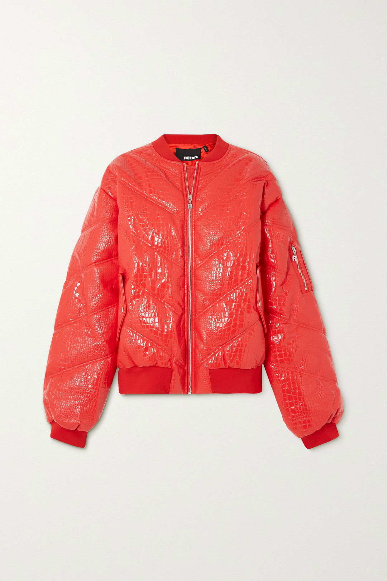 ROTATE BIRGER CHRISTENSEN Inary Oversized Quilted Croc-Effect Faux Leather Bomber Jacket in Red ...