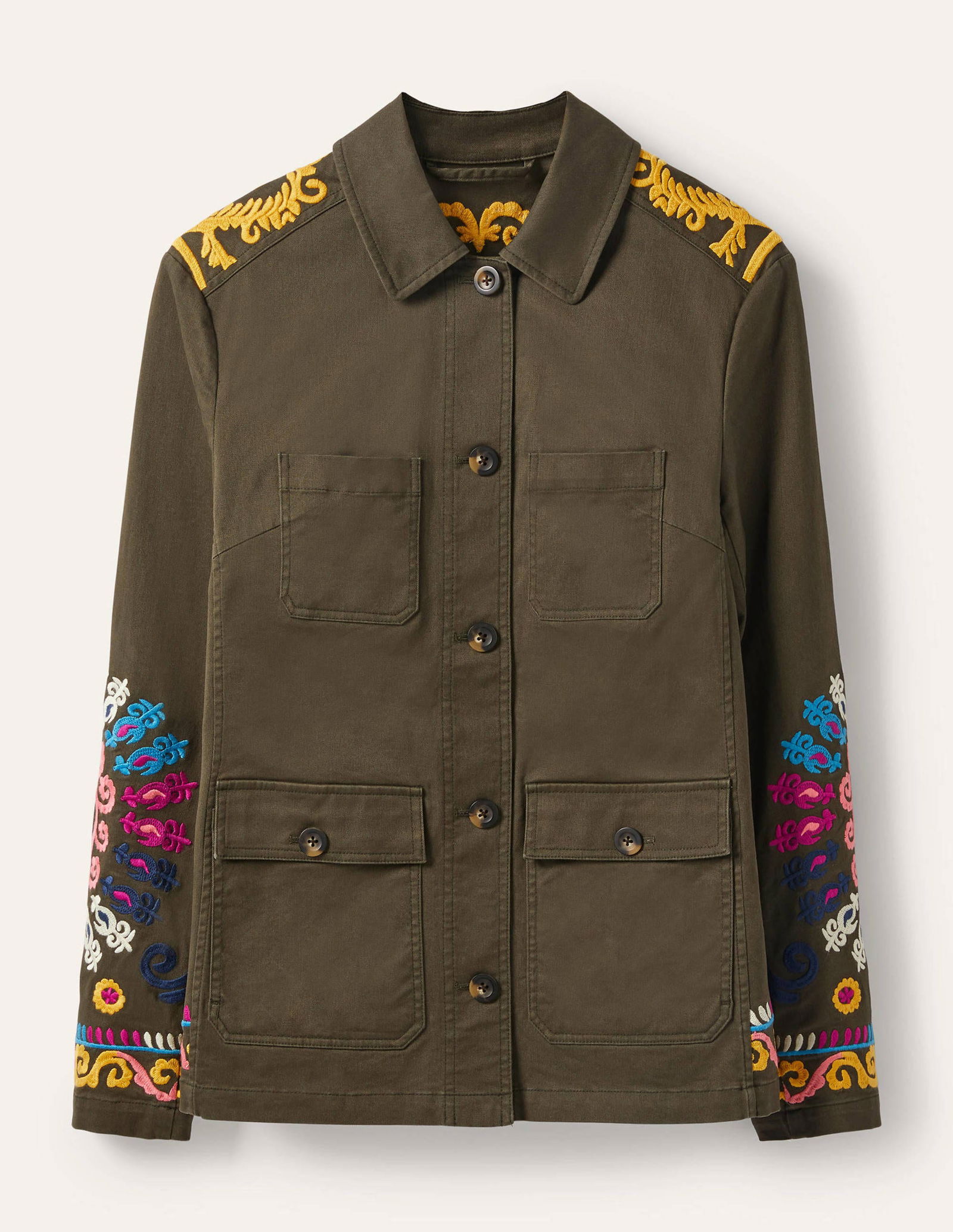 BODEN Embroidered Utility Jacket in Khaki | endource