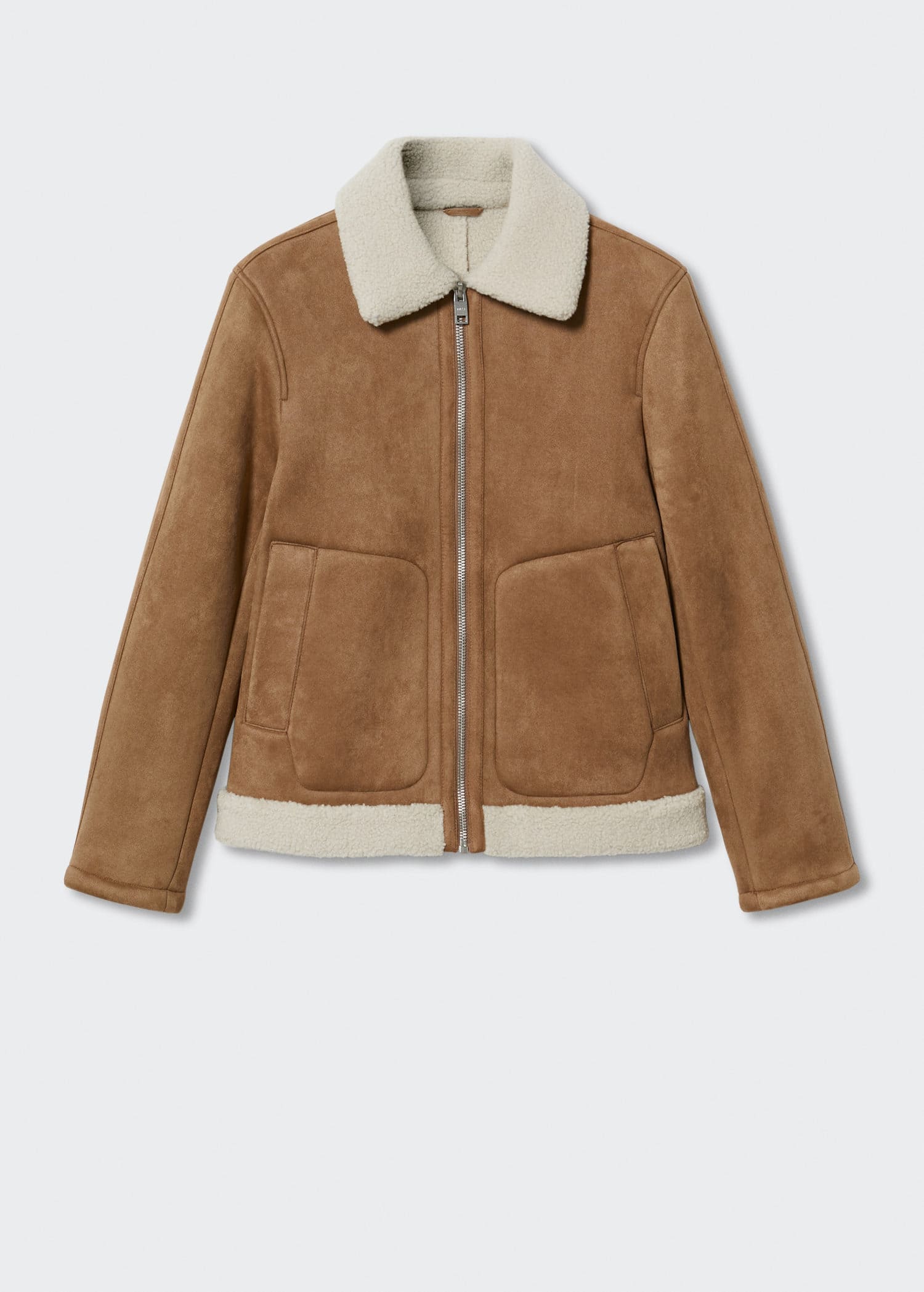 MANGO Faux Shearling Aviator Jacket in Beige | Endource