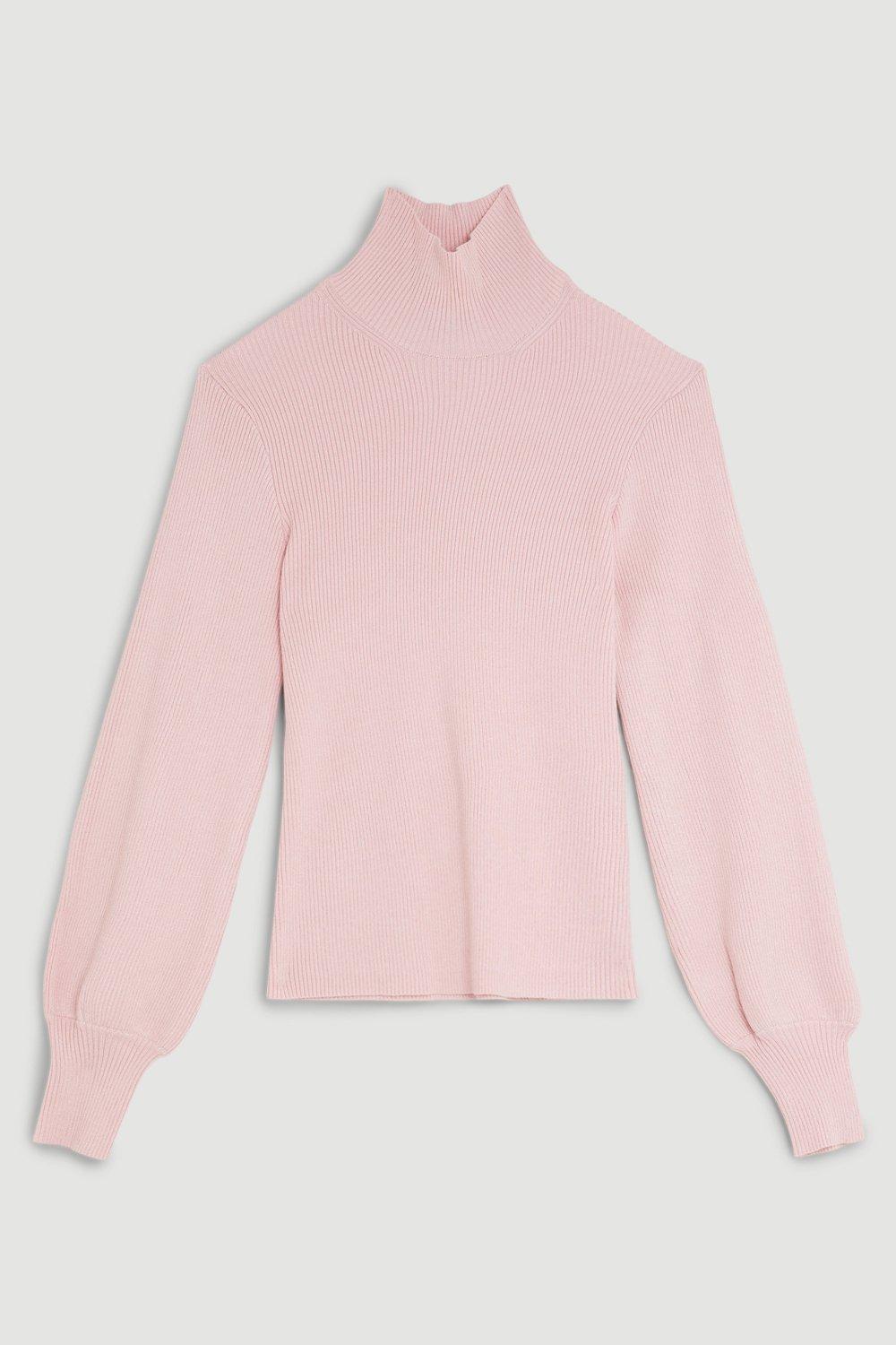 KAREN MILLEN Rib Knitted Funnel Jumper in Blush | endource