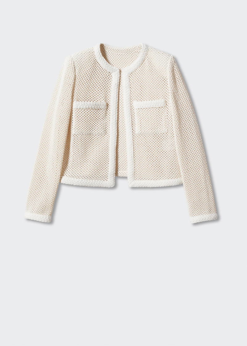 MANGO Openwork Knitted Jacket in Ecru | Endource