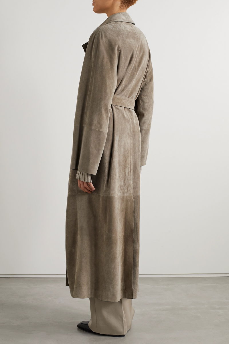 THE ROW Poseidone Oversized Belted Suede Coat in Neutrals | Endource