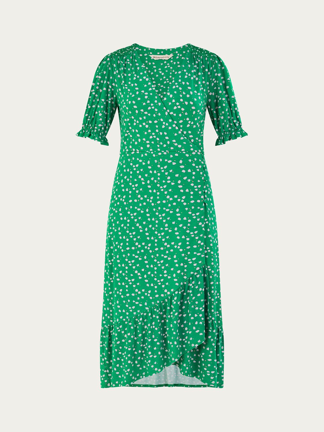 Monsoon Hattie Spot Print Wrap Front Midi Dress In Green Endource