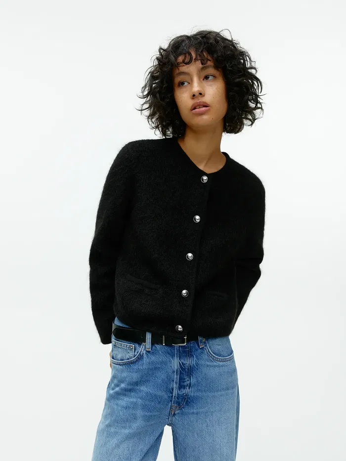 ARKET Knitted Mohair Jacket in Black | endource