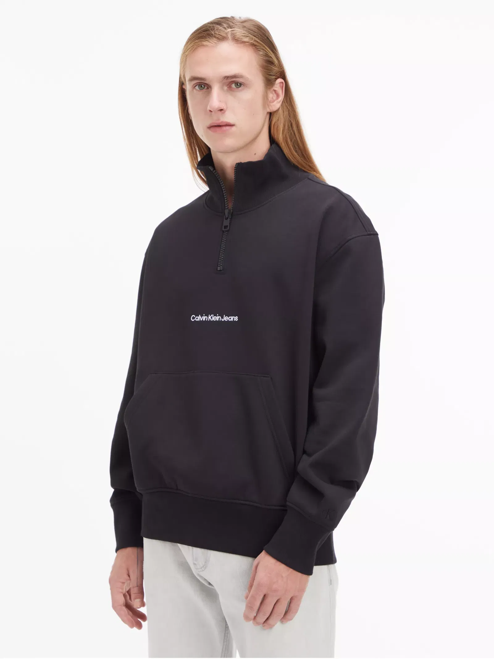 CALVIN KLEIN Half Zip Jumper in CK Black | Endource