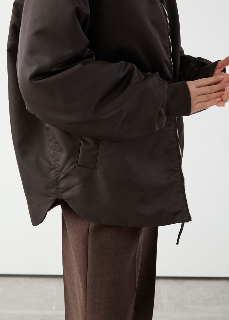 & OTHER STORIES Oversized Zip Bomber Jacket in Dark Brown | endource