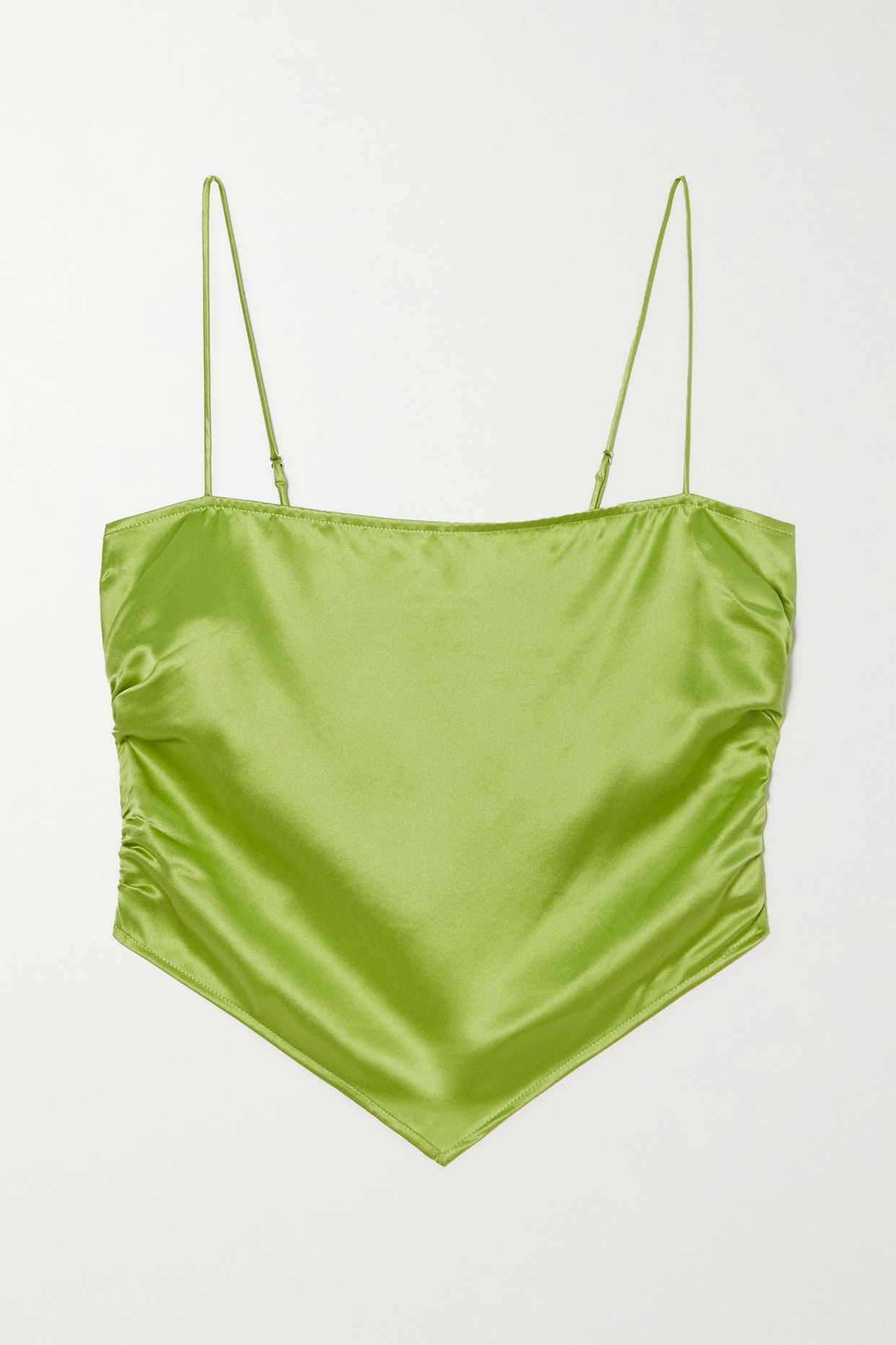 REFORMATION Gruyere Cropped Ruched Silk-Satin Camisole in Green | endource