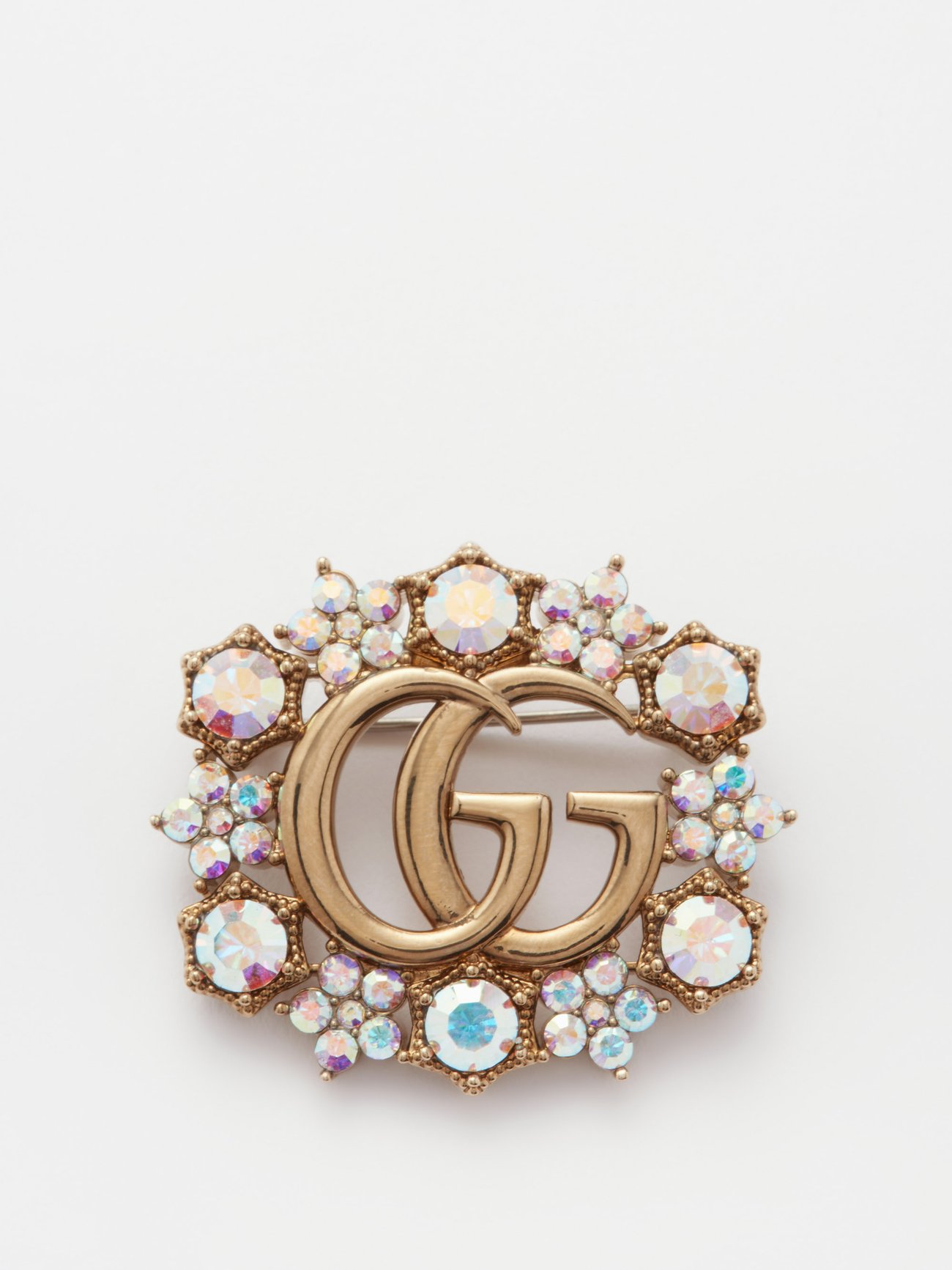 GUCCI GG Marmont Crystal-Embellished Brooch in Gold | endource