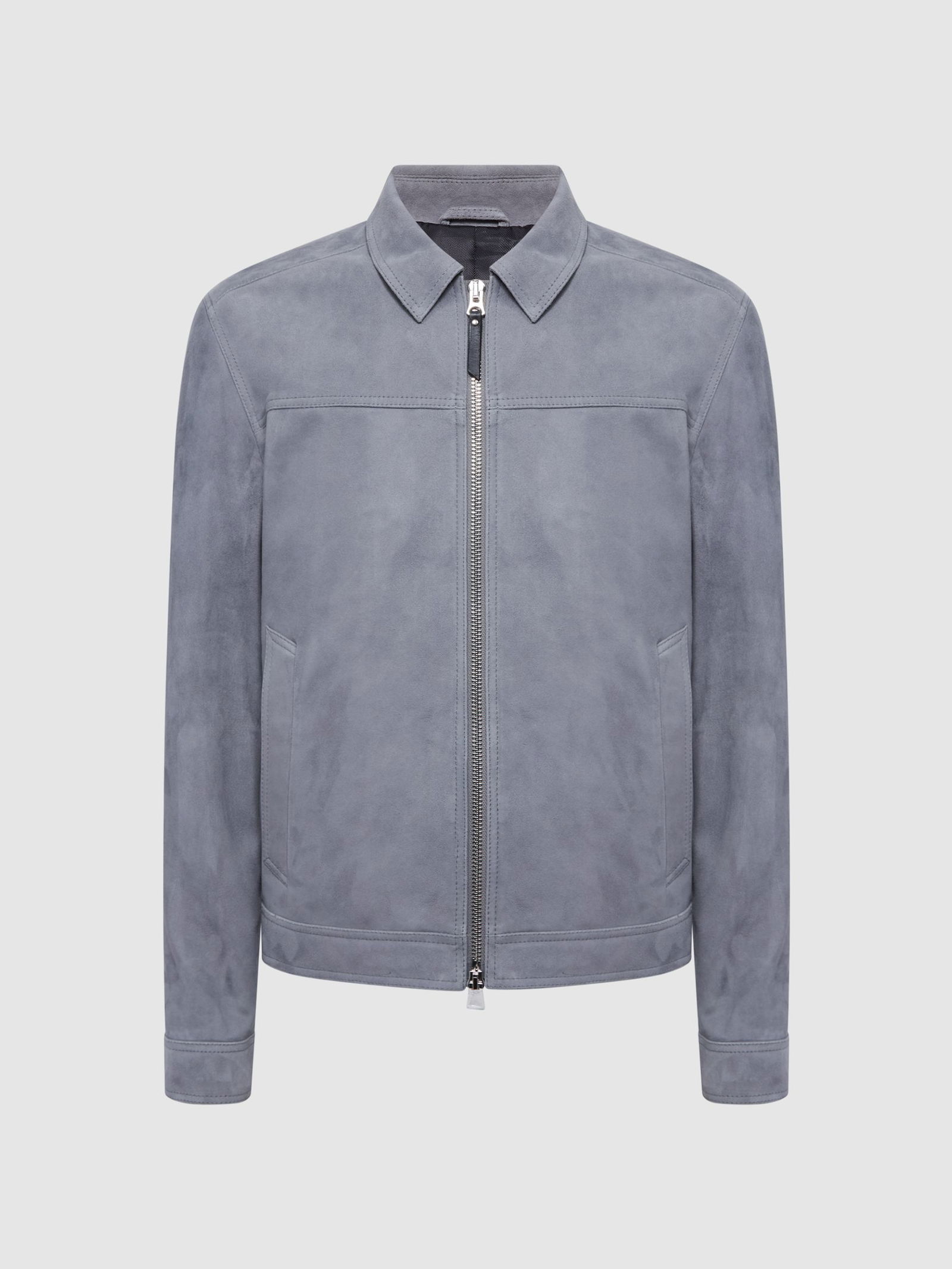 REISS Riley Suede Jacket in Slate Blue | endource