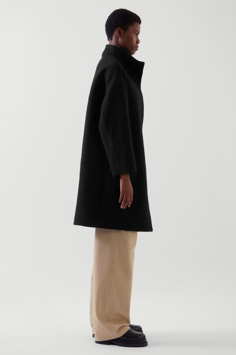 COS Funnel Neck Wool Coat in BLACK | endource