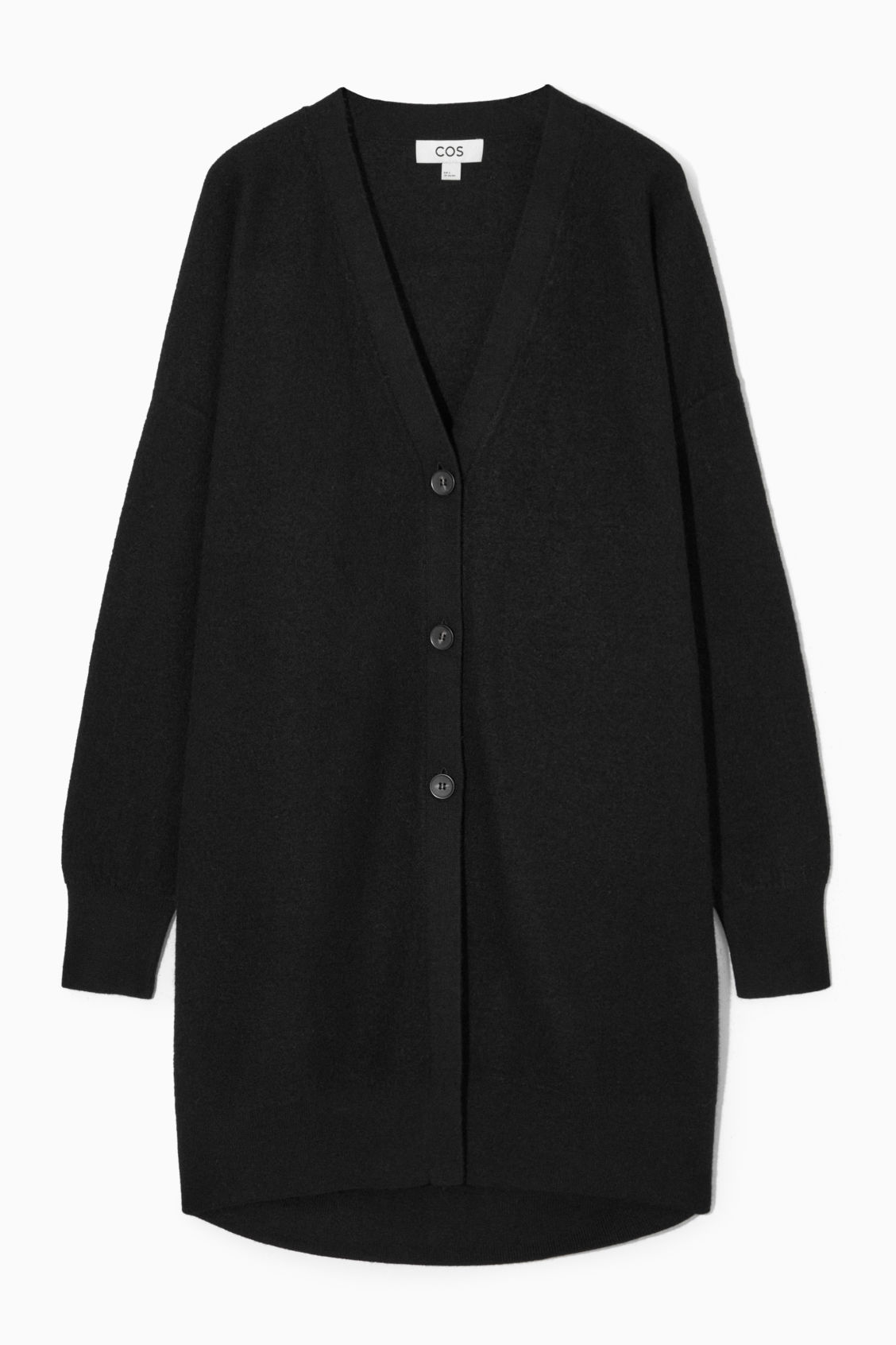 COS Longline Merino Wool Cardigan in BLACK | endource