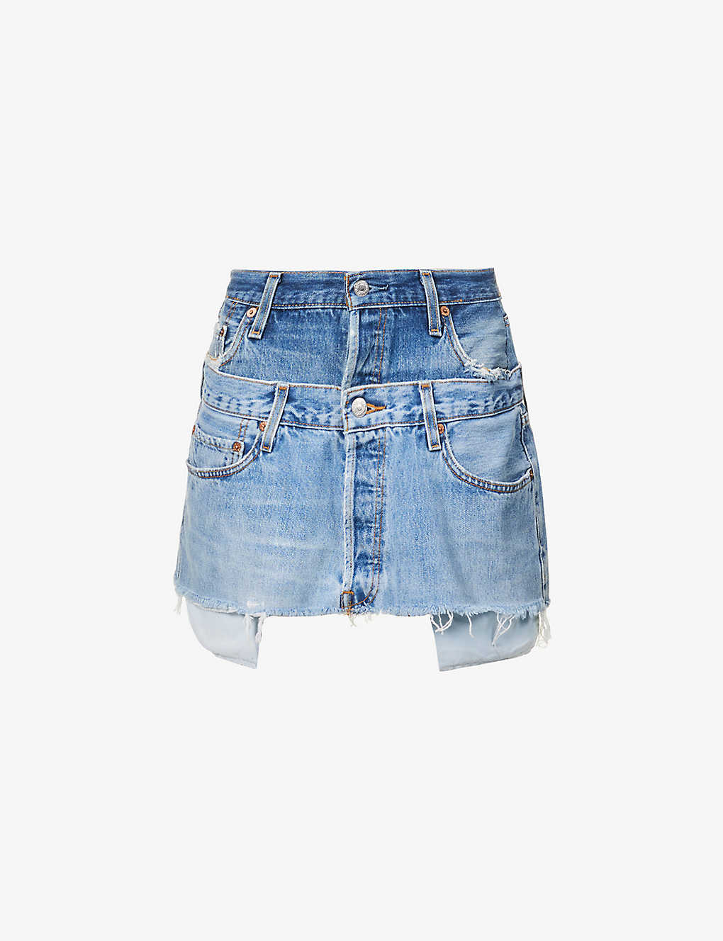 EB DENIM Reinvented Double Upcycled-Denim Mini Skirt in VINTAGEBLUE ...
