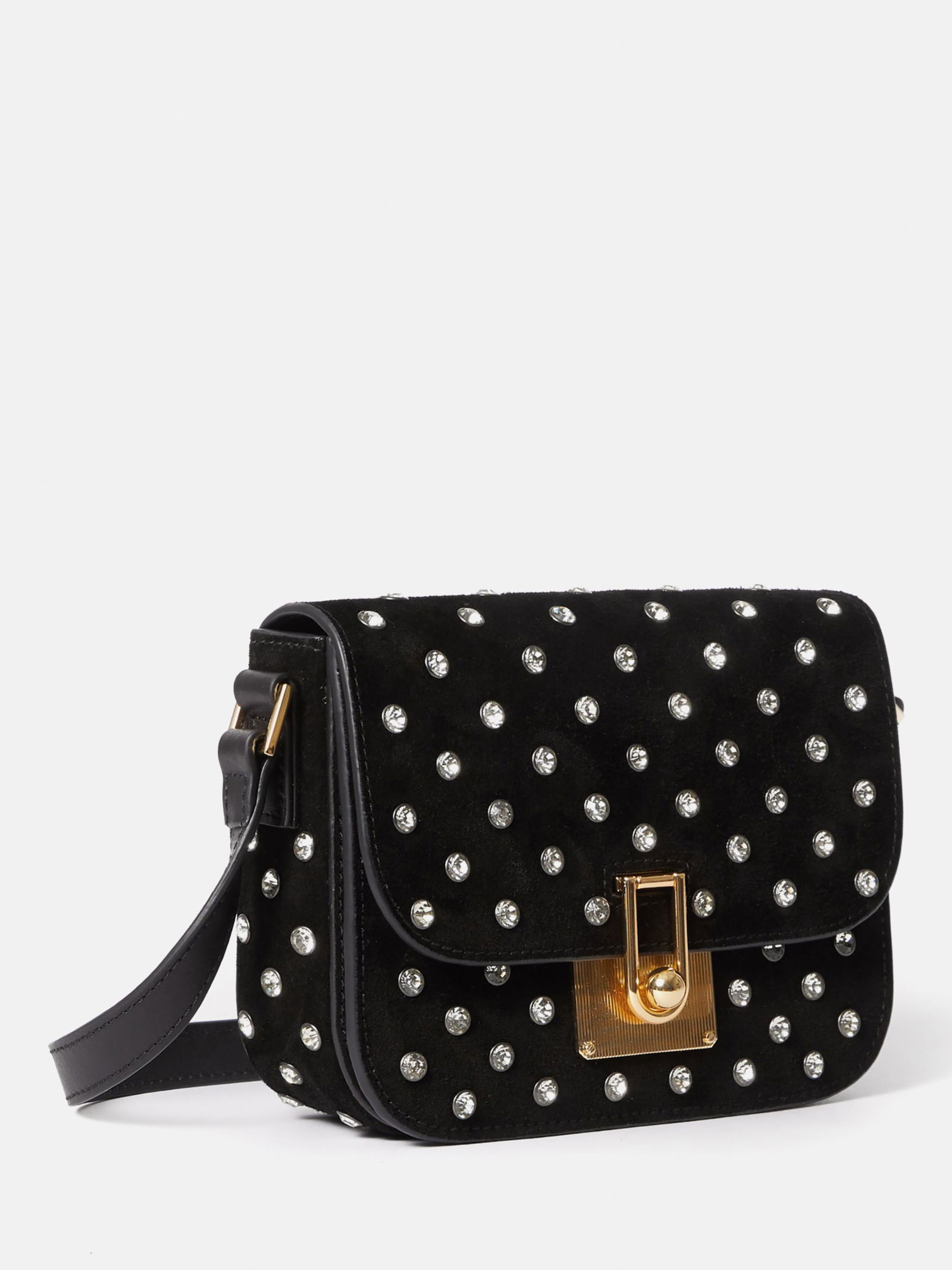 JIGSAW Crystal Suede Crossbody Bag in Black | Endource