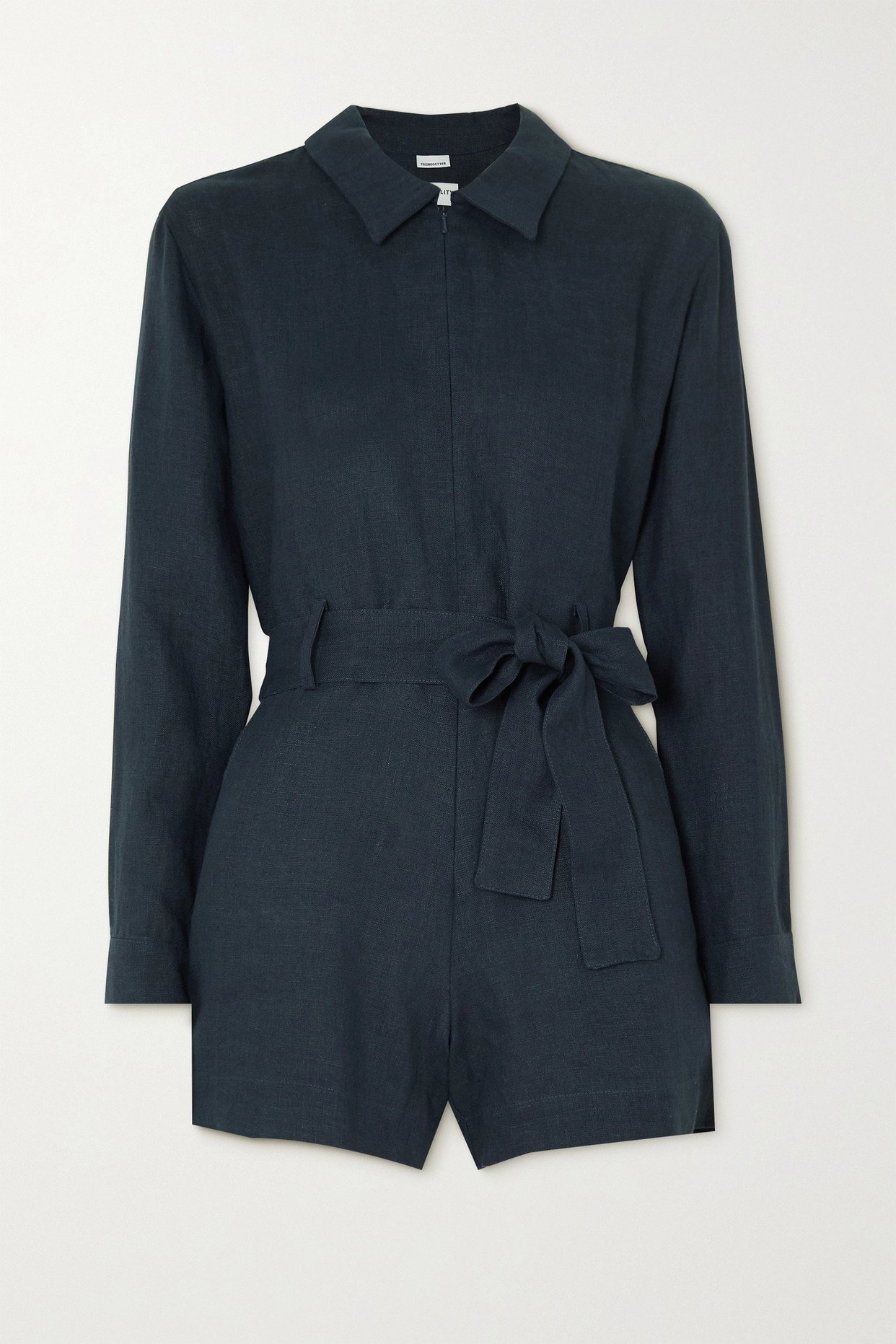 RIVET UTILITY Trendsetter Belted Linen Playsuit in Blue | endource