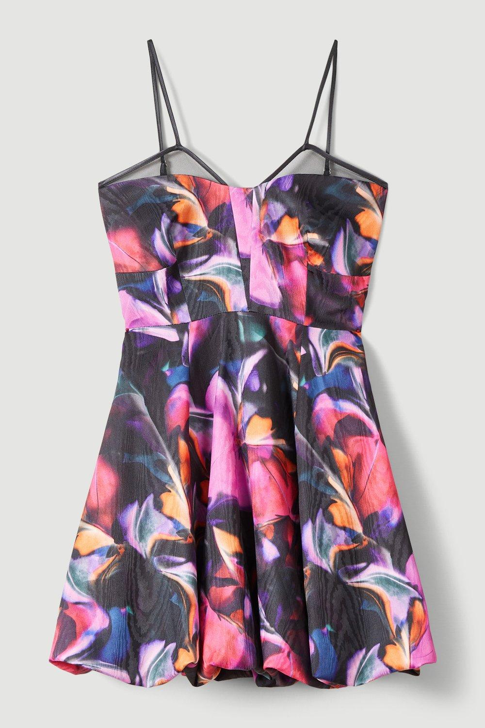 KAREN MILLEN Marble Jacquard Puffball Mini Prom Dress in Multi | endource