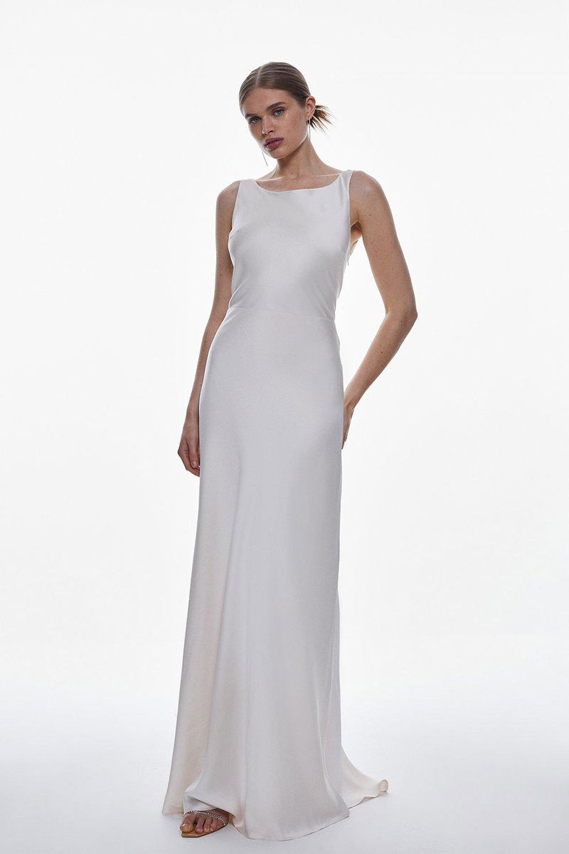 KAREN MILLEN Satin Back Cowl Back Maxi in Navy | endource