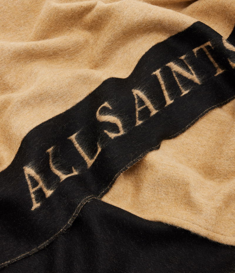 ALLSAINTS Saints Border Ruana Wool Scarf in Camel/Black | endource