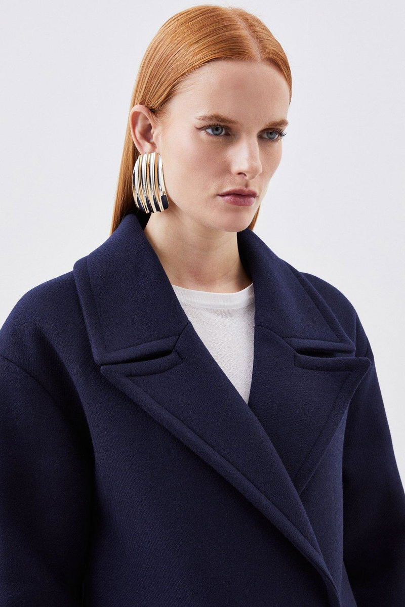 KAREN MILLEN Tailored Double Breasted Midi Coat in Navy | endource