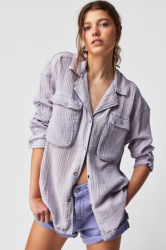 FREE PEOPLE We The Free - Izzy Cargo Double Cloth Buttondown in ...